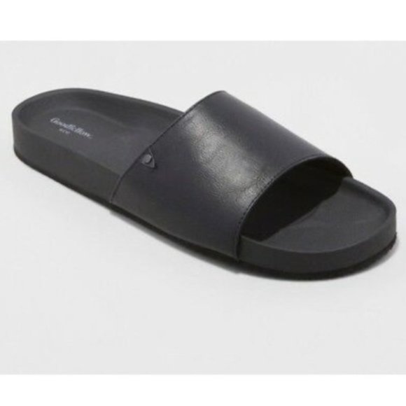 Goodfellow & Co | Shoes | Mens Black Faux Leather Ryler Slide Sandal ...